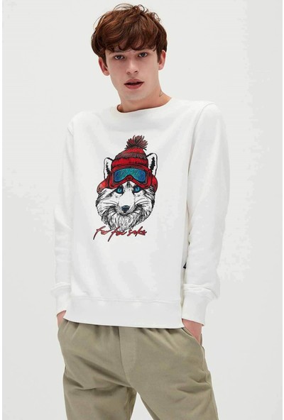 Bad Bear Snowfox Crewneck Erkek Sweatshirt 21.02.12.006-C04OFF-WHITE