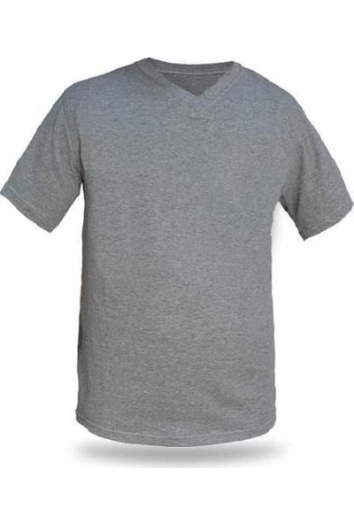 Mervem T-Shirt V Yaka Kısakol %100 Pamuk Cepli Gri