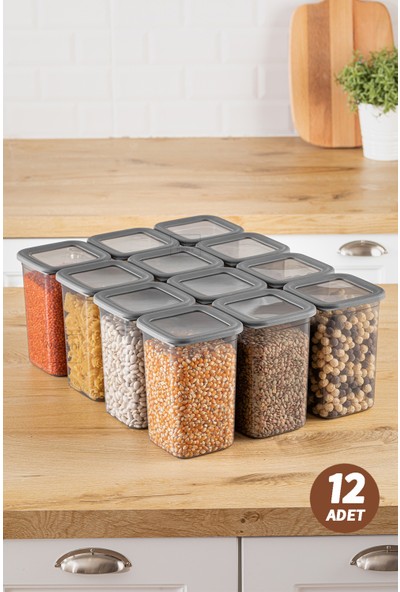 Meleni Home 12'li Set Sızdırmaz Kapaklı Kare Erzak Saklama Kabı 12X1300 ml Antrasit Etiket Hediyeli Meleni Home 12'li Set Sızdırmaz Kapaklı Kare Erzak Saklama Kabı 12X1300 ml Antrasit Etiket Hediyeli
