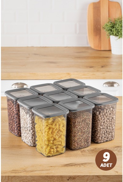 9'lu Set Sızdırmaz Kapaklı Kare Erzak Saklama Kabı 9X1300 ml Antrasit Etiket Hediyeli 9'lu Set Sızdırmaz Kapaklı Kare Erzak Saklama Kabı 9X1300 ml Antrasit Etiket Hediyeli