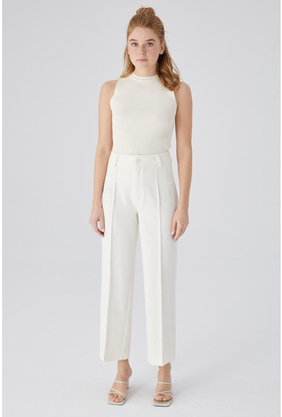 Manuka Geniş Paça Kumaş Pantolon Ekru