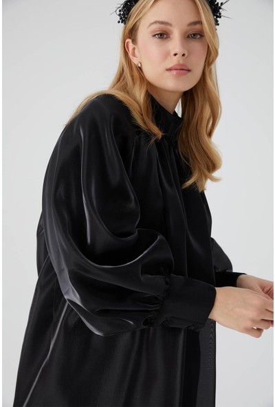 Manuka Işıltılı Balon Kol Abiye Tunik Siyah