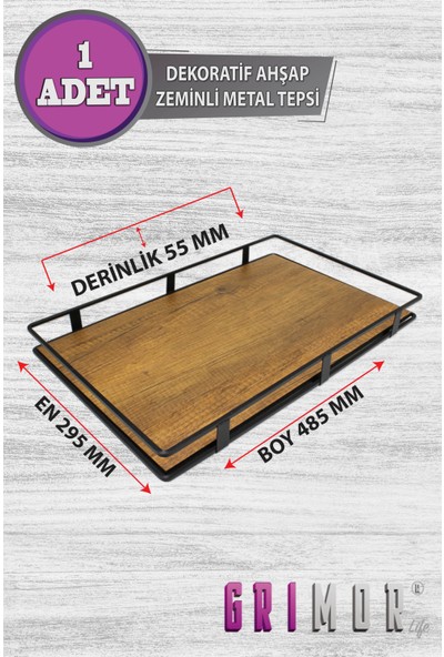 Grimor Life Büyük Boy Metal Kulplu Dikdörtgen Ahşap Servis Tepsisi Grimor Life Büyük Boy Metal Kulplu Dikdörtgen Ahşap Servis Tepsisi