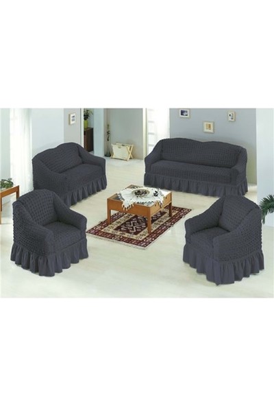 Evory Home Evory Bürümcük Koltuk Örtüsü Std Takım (3+2+1+1) - Füme