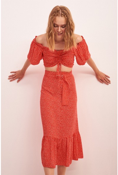 Never More Kırmızı Puantiyeli Etek