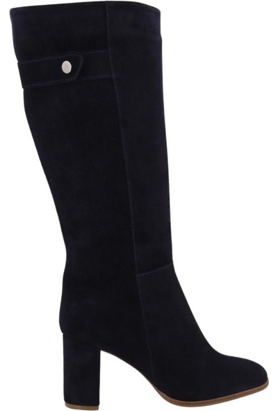 Hobby 21416 Hakiki Süet Deri Topuklu Kadın Çizme Lacivert