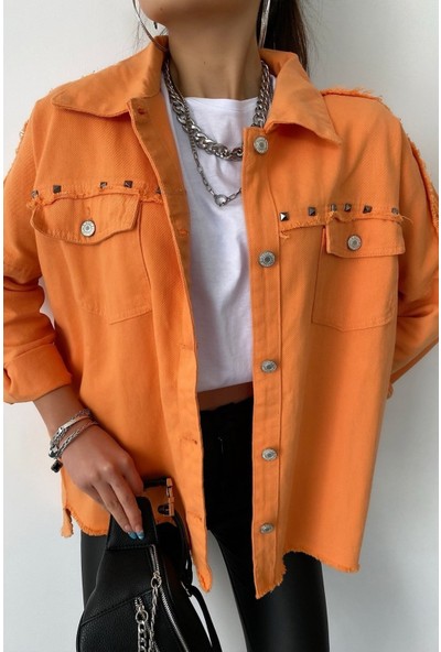 Okyanus Butik Kadın Orange Rivet Standart Beden Ceket
