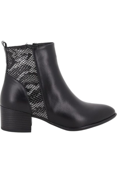 Hobby 221058 Hakiki Deri Kadın Günlük Topuklu Bot Siyah