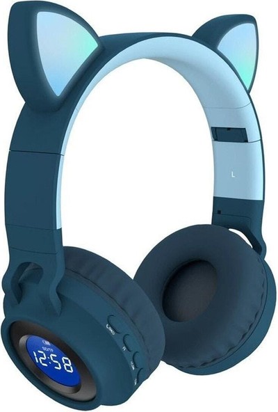 Dijital Göstergeli LED Işıklı Kedi Kulak Kablosuz Bluetooth Kulaklık Fm Sd Kart Aux Dijital Göstergeli LED Işıklı Kedi Kulak Kablosuz Bluetooth Kulaklık Fm Sd Kart Aux