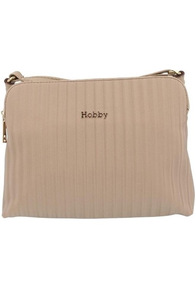 Hobby 223110 Baskılı Deri Kadın Omuz Çantası Açık Vizon