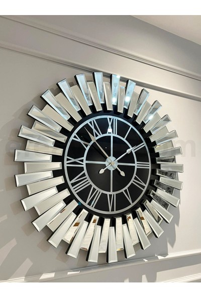 Efe Ayna Dekorasyon Piyano X-Gümüş Ayna Duvar Saati 83CM