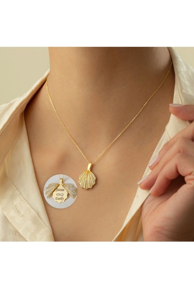 925 Ayar Gümüş Isimli Açılan Deniz Kabuğu Kolye