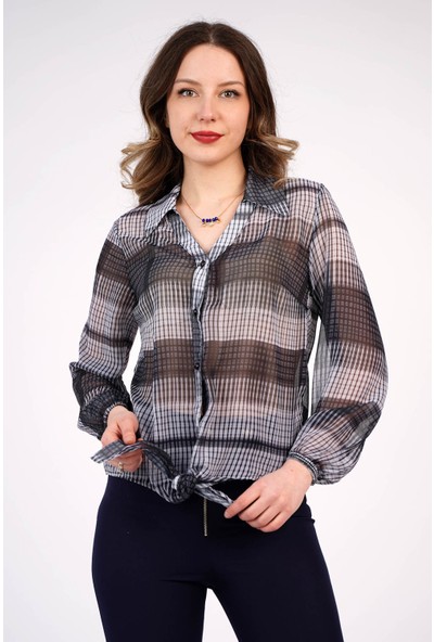 MissVina Y-7788 Y Etek Ucu Bağlamalı Şifon Gömlek