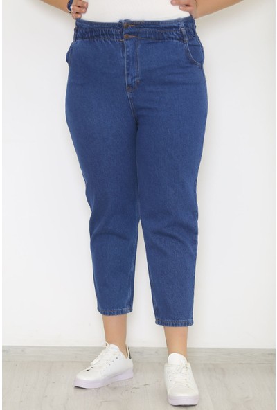 İsunstore Beli Lastikli Mom Kot Pantolon Koyumavi - 214.1322.