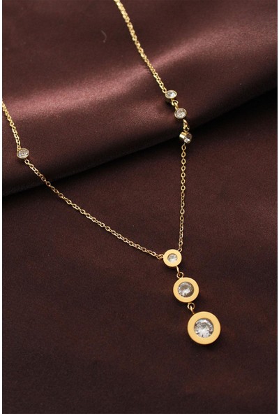 Erbilden Erb Çelik Gold Renk Zirkon Taşlı Oval Kolye Erbilden Erb Çelik Gold Renk Zirkon Taşlı Oval Kolye