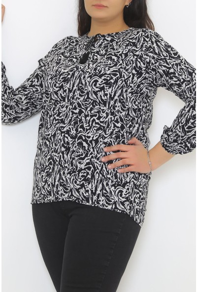 Aygi Desenli Bluz Beyazsiyah