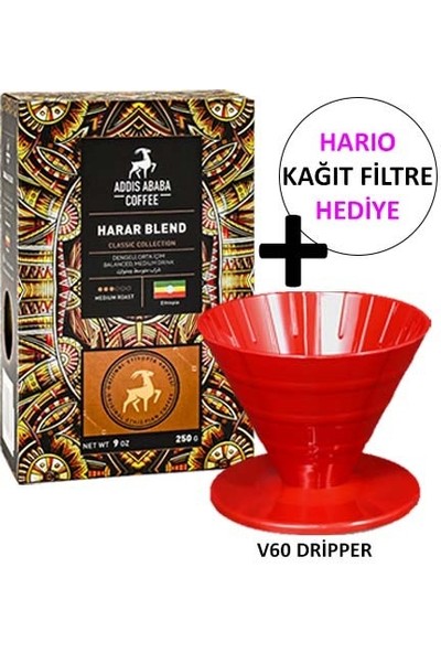 Addis Ababa Coffee Harar Blend 250 Gr. Kahve & V60 Dripper Addis Ababa Coffee Harar Blend 250 Gr. Kahve & V60 Dripper