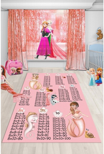 Benalya Dijital Baskılı Kaymaz Taban Elsa ve Anna Desenli Pembe Çarpım Tablosu Çocuk Halısı BA000699 Benalya Dijital Baskılı Kaymaz Taban Elsa ve Anna Desenli Pembe Çarpım Tablosu Çocuk Halısı BA000699