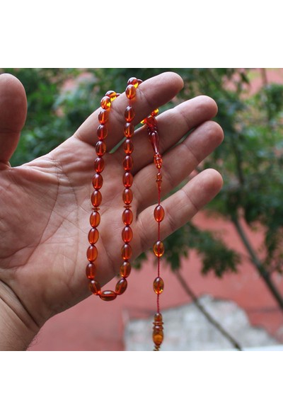 Tesbih Pasajı Bal Rengi Beyzi Sıkma Kehribar Tesbih