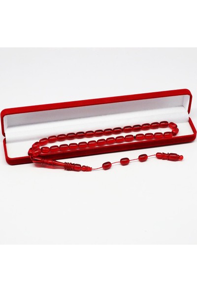 Tesbih Pasajı Kırmızı Tonda Halkalı Sıkma Kehribar Tesbih