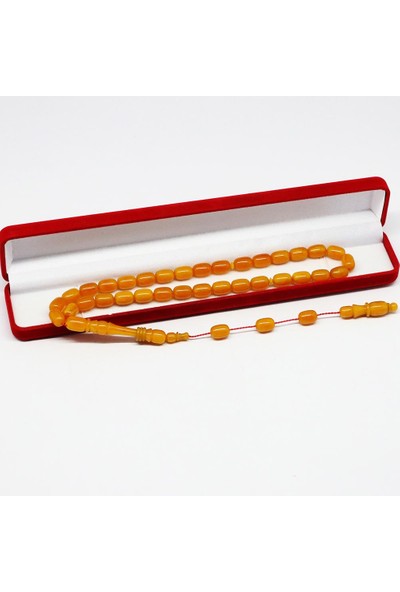 Tesbih Pasajı Sarı Hareli Tonda Halkalı Sıkma Kehribar Tesbih