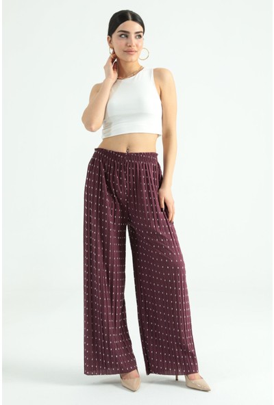 Kadın Desenli Piliseli Pantolon