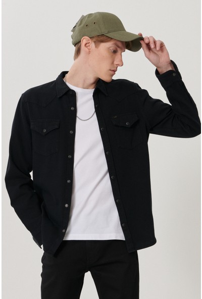 Slim Fit Dar Kesim Pamuk Uzun Kollu Denim Gömlek