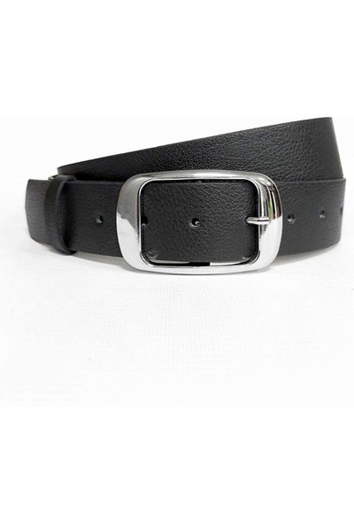 Kemerix Kadın Gümüş Tokalı Siyah Kemer K1003X