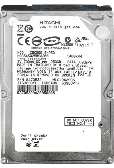 Hitachi C5K500 B-250 Sata2 5400RPM 8mb 2.5 250GB Notebook Hdd(Rfb) Hitachi C5K500 B-250 Sata2 5400RPM 8mb 2.5 250GB Notebook Hdd(Rfb)