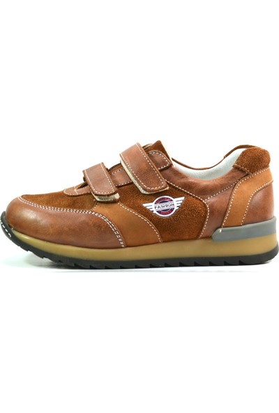 Bayrak 2426 Hakiki Deri Kahverengi Ortopedik Cırtlı Erkek Çocuk Spor Ayakkabı