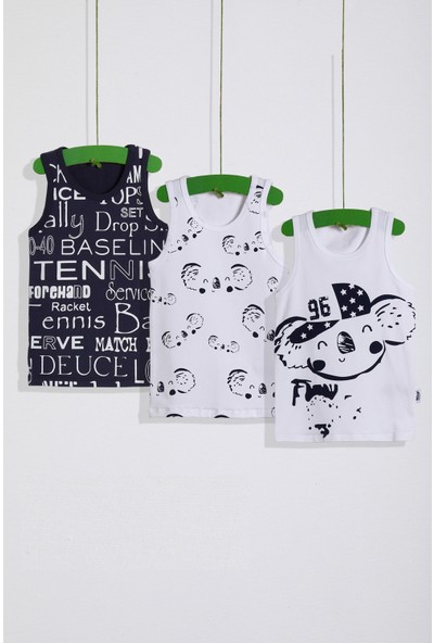 Çizgi Kids Erkek Çocuk %100 Pamuk Kolsuz Kuala Baskılı Lacivert Beyaz Atlet Üçlü Çizgi Kids Erkek Çocuk %100 Pamuk Kolsuz Kuala Baskılı Lacivert Beyaz Atlet Üçlü