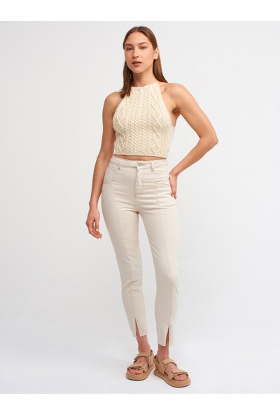Dilvin 10152 Yaka Arkası Bağcıklı Triko Atlet-Natural Dilvin 10152 Yaka Arkası Bağcıklı Triko Atlet-Natural