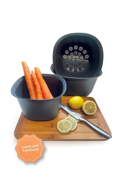 Luxmi Lard Luxmilard Ultra Wide Form Özel Desenli Süzgeç ve Kase 3 Lü Set Gri Luxmi Lard Luxmilard Ultra Wide Form Özel Desenli Süzgeç ve Kase 3 Lü Set Gri
