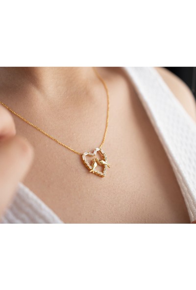 925 Ayar Gümüş Baget Taşlı Çifte Kumru Kolye