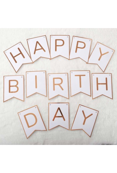 Patladı Gitti Beyaz Zemin Happy Birthday Rose Gold Banner Patladı Gitti Beyaz Zemin Happy Birthday Rose Gold Banner