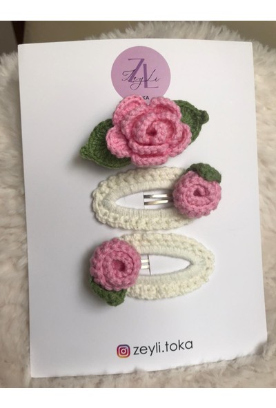 Zeyli Toka El Yapımı Örgü 3lü Çıt Çıt Gül Toka Seti 281320 Zeyli Toka El Yapımı Örgü 3lü Çıt Çıt Gül Toka Seti 281320
