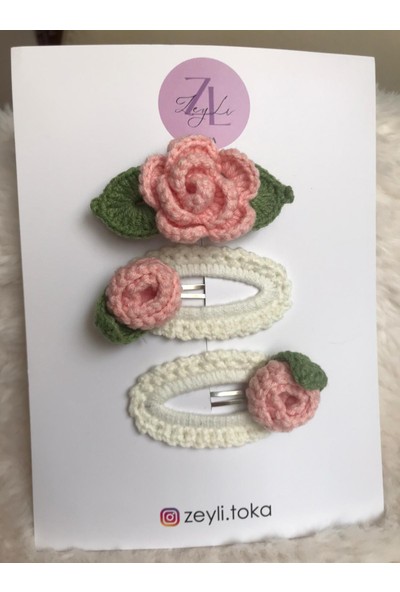 Zeyli Toka El Yapımı Örgü 3lü Çıt Çıt Gül Toka Seti 281320 Zeyli Toka El Yapımı Örgü 3lü Çıt Çıt Gül Toka Seti 281320