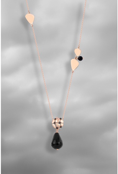 So CHIC Onix Taşlı 18 Ayar Rose Altın Kaplama Gümüş 48 cm Kolye