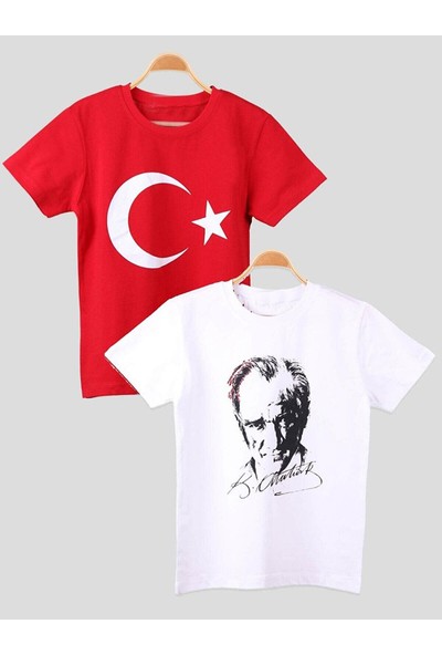 Mevlana Giyim 2 Adet Birlikte Atatürk ve Türk Bayraklı Çocuk Tişört Seti Mevlana Giyim 2 Adet Birlikte Atatürk ve Türk Bayraklı Çocuk Tişört Seti