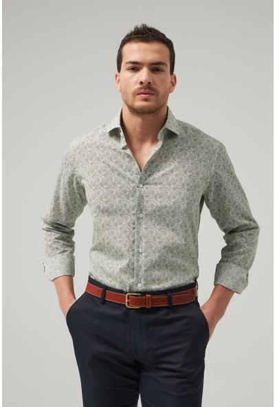 Twn Slim Fit Haki Baskılı Gömlek
