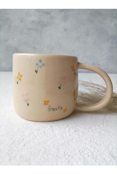 Kriya Herbs Co El Yapımı Seramik Fincan Kahve Fincanı Çiçekli