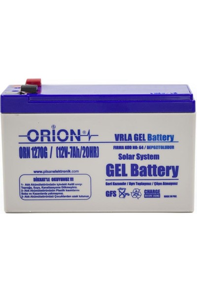 Orion ORN1270G 12V 7AH 8 Adet Jel Akü
