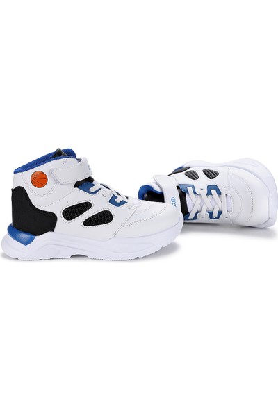 Kiko Kids Pepi 985 Günlük Basketbol Erkek Çocuk Cırtlı Spor Ayakkabı Beyaz - Siyah