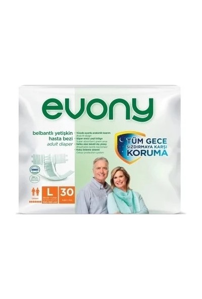 Evony Bel Bantlı Yetişkin Hasta Bezi Large Beden 30 Lu Paket Evony Bel Bantlı Yetişkin Hasta Bezi Large Beden 30 Lu Paket