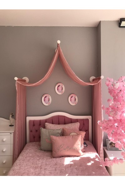 Trend Oda Genç Odası Butik Cibinlik Elegance Pudra 3 Çubuklu Set