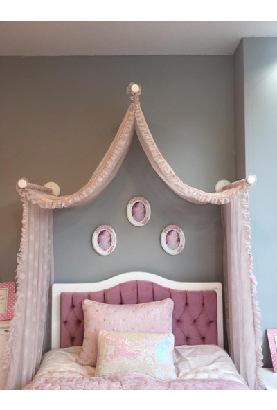 Trend Oda Genç Odası Butik Cibinlik Arya Fırfırlı 3 Çubuklu Set