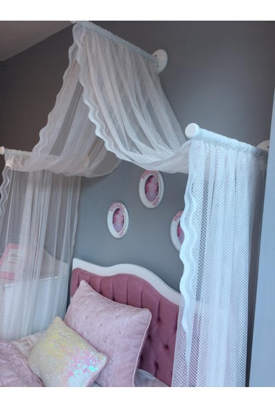 Trend Oda Genç Odası Butik Cibinlik Jasmıne Ekru 3 Çubuklu Set