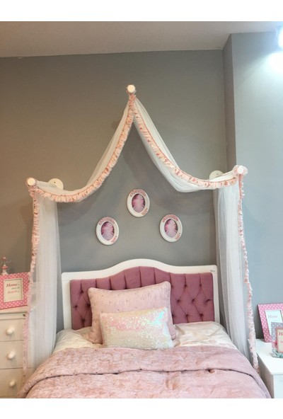 Trend Oda Genç Odası Butik Cibinlik Rapunzel Fırfırlı 3 Çubuklu Set