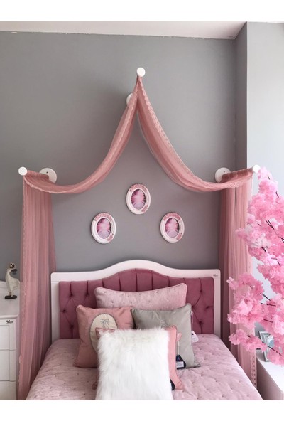 Trend Oda Trendoda Genç Odası Butik Cibinlik Jasmıne Pudra 3 Çubuklu Set