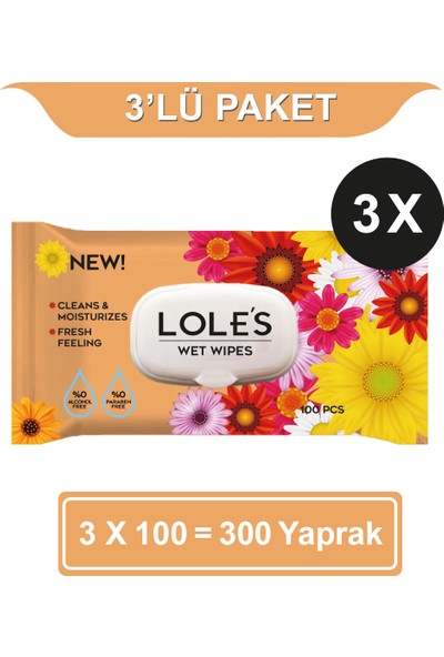 Lole's Genel Kullanım Islak Mendil 3X100 Adet 300 Yaprak Lole's Genel Kullanım Islak Mendil 3X100 Adet 300 Yaprak